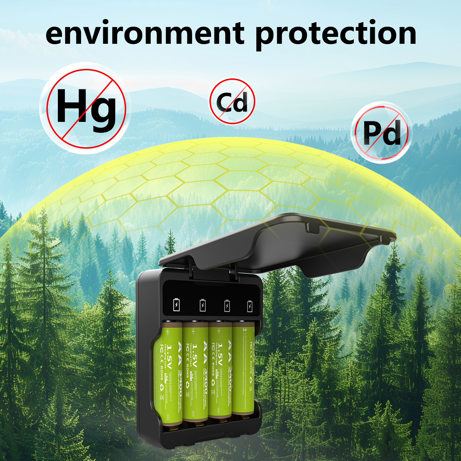 3400mWh 1.5V AA Rechargeable Battery with Smart Charger